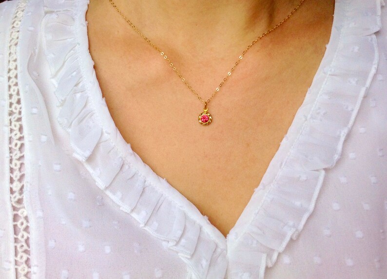 Tiny Peach and Pink Bead Necklace Tiny Charm Necklace Small - Etsy