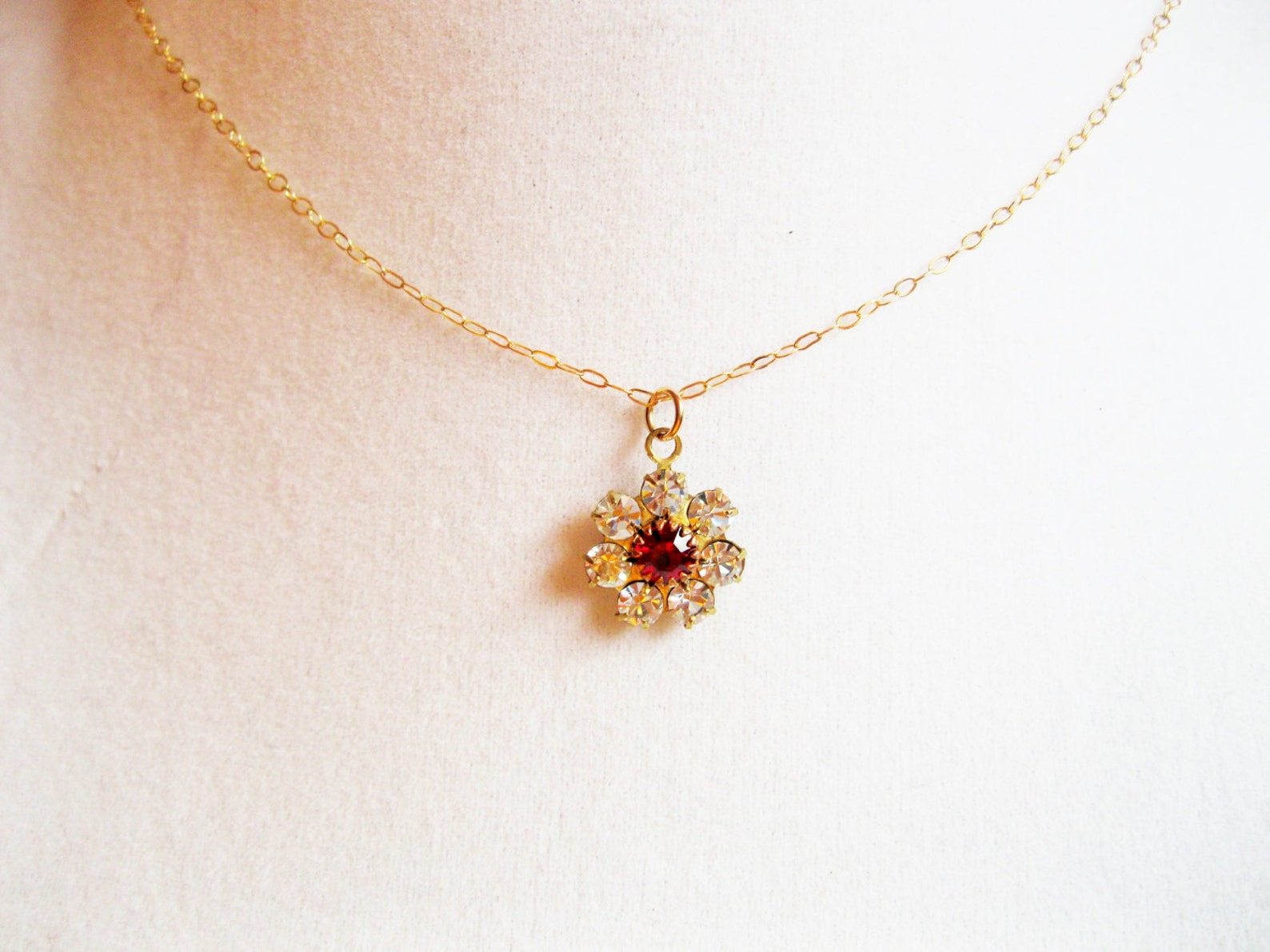 Rhinestone Flower Necklace, Tiny Flower Necklace, Swarovski Gold ...