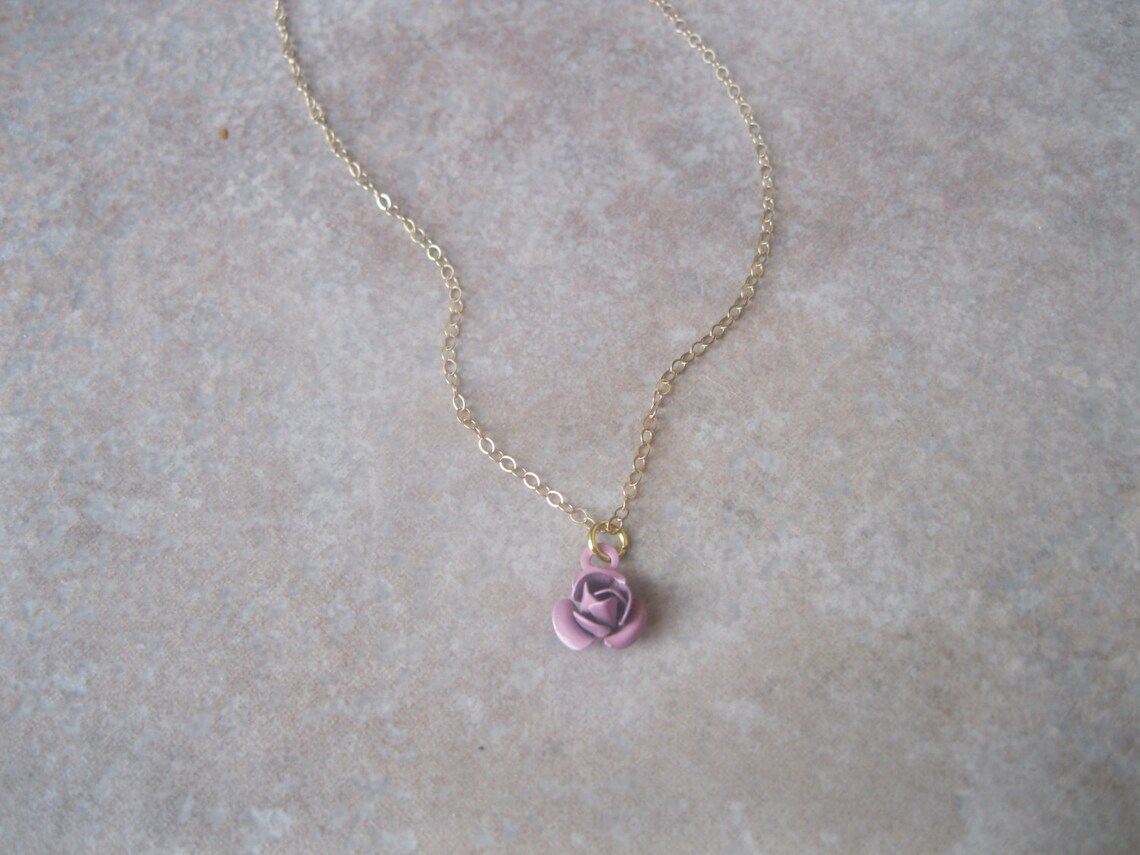 Tiny Pink Rose Necklace Gold Dainty Necklace Gold Rose - Etsy
