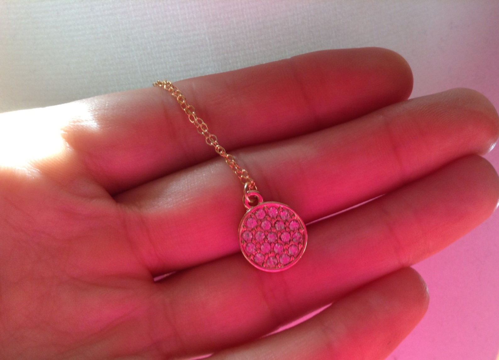 Pave Disc Necklace Rhinestone Disc Necklace Gold Disc | Etsy