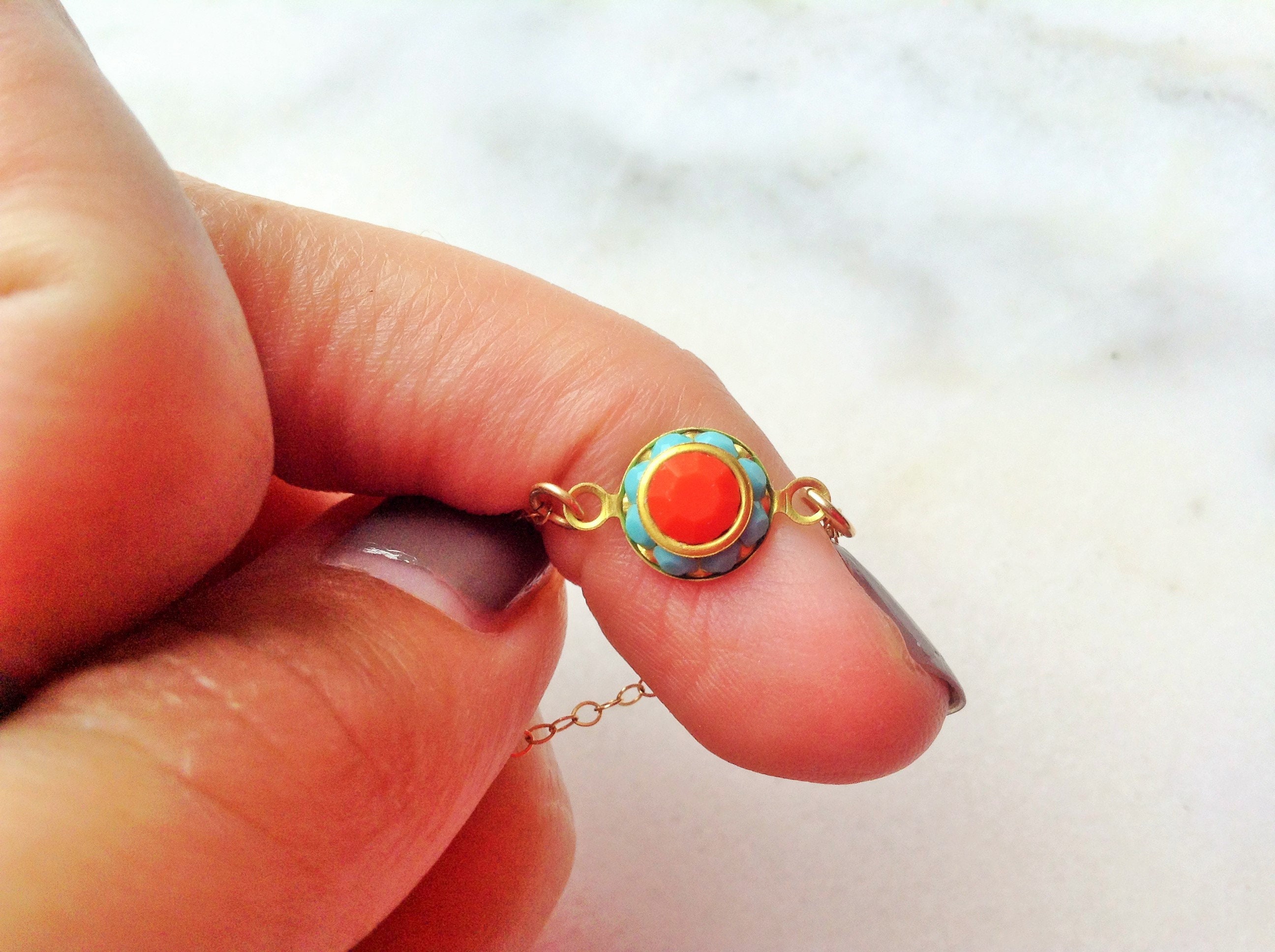 Tiny Charm Bracelet Small Turquoise Bracelet Everyday | Etsy