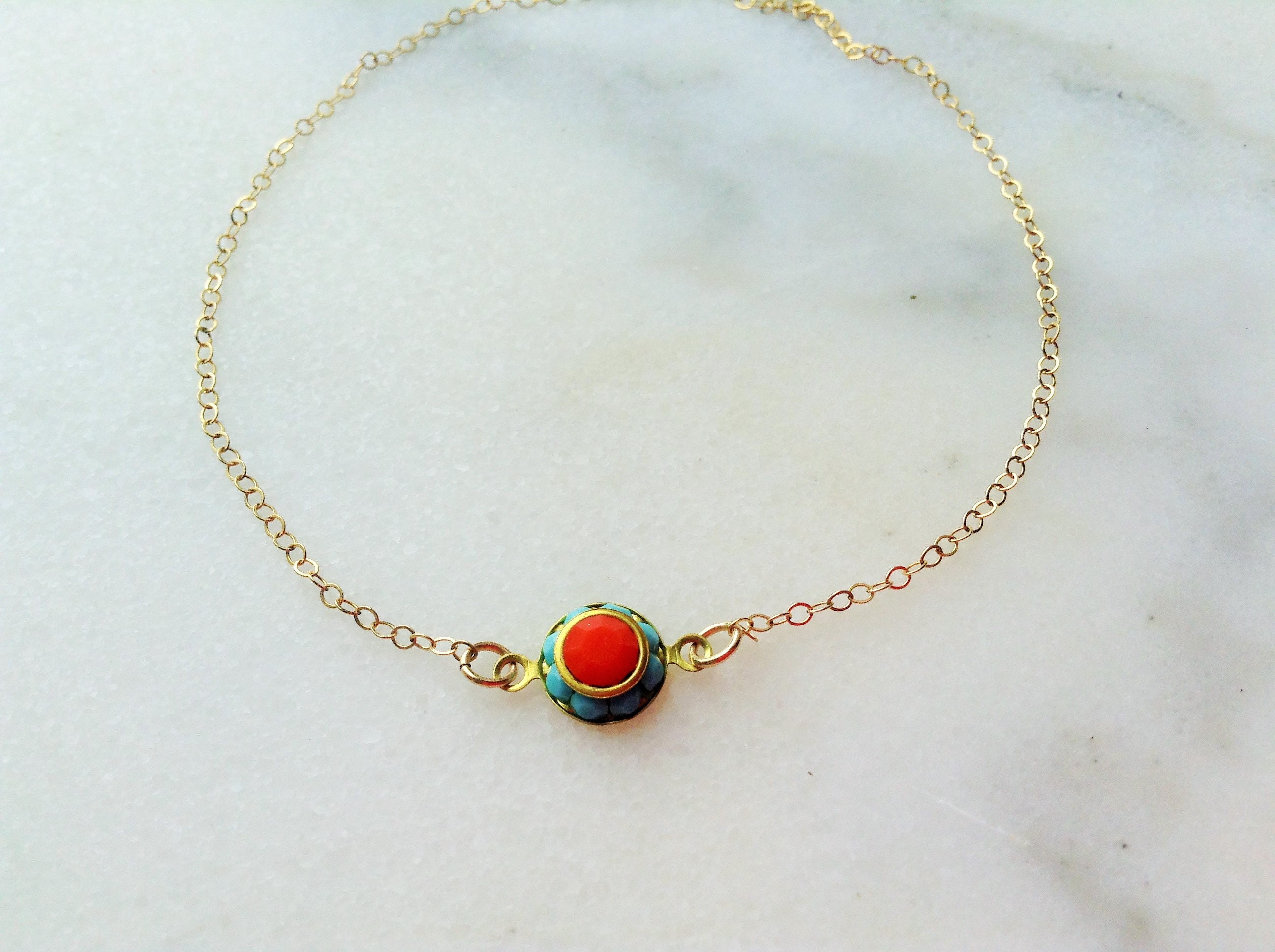 Tiny Charm Bracelet Small Turquoise Bracelet Everyday | Etsy