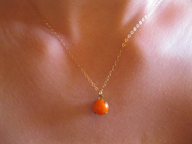 Round Orange Drop Necklace, Simple Dainty Necklace, Colorful, Coral ...