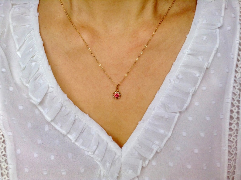 Tiny Peach and Pink Bead Necklace Tiny Charm Necklace Small - Etsy