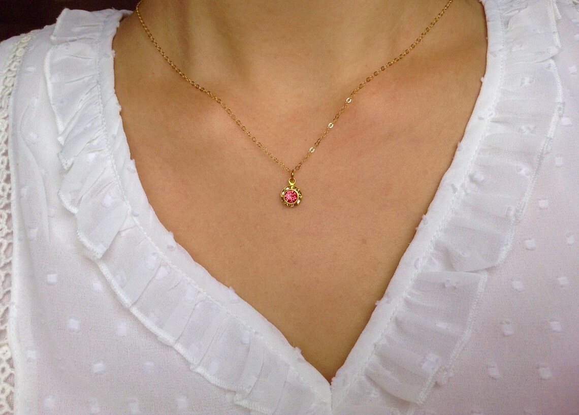 Tiny Peach and Pink Bead Necklace Tiny Charm Necklace Small - Etsy