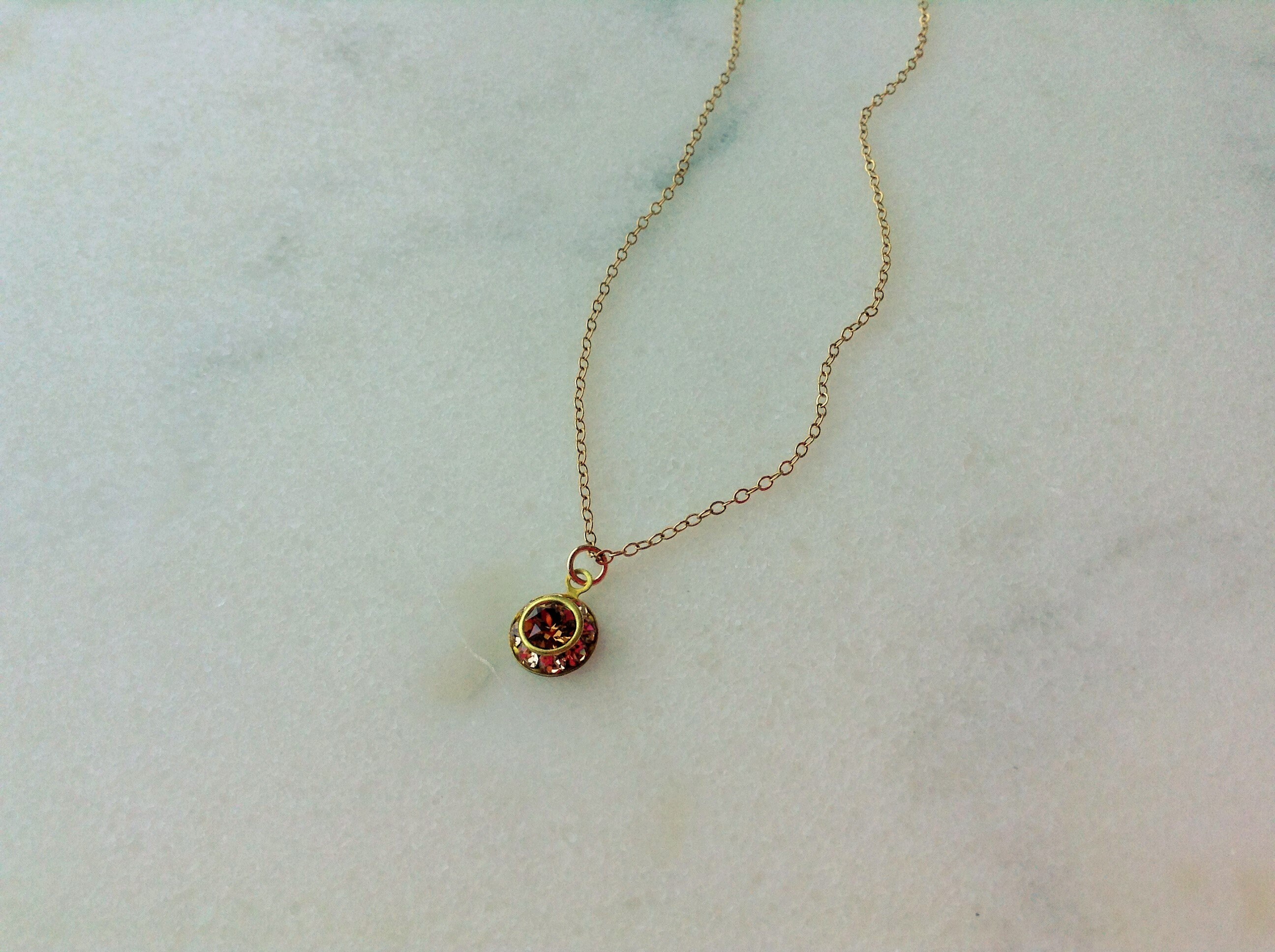 Tiny Peach and Topaz Necklace Tiny Charm Necklace Small | Etsy