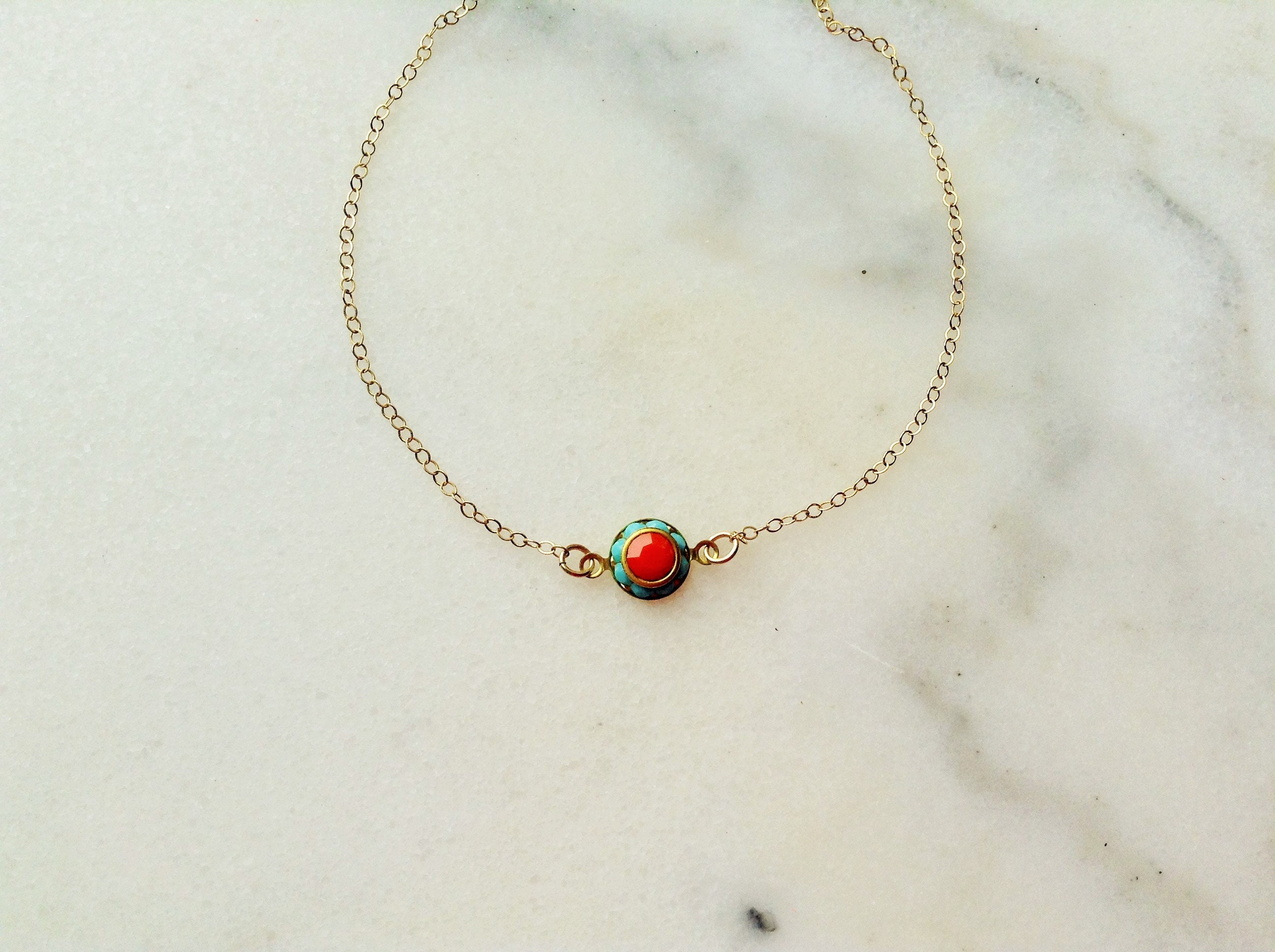 Tiny Charm Bracelet Small Turquoise Bracelet Everyday | Etsy