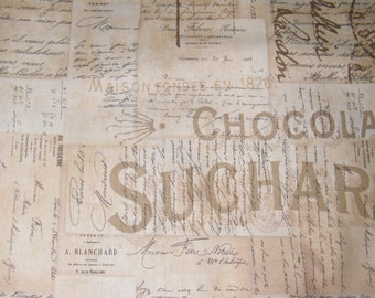 French script fabric | Etsy