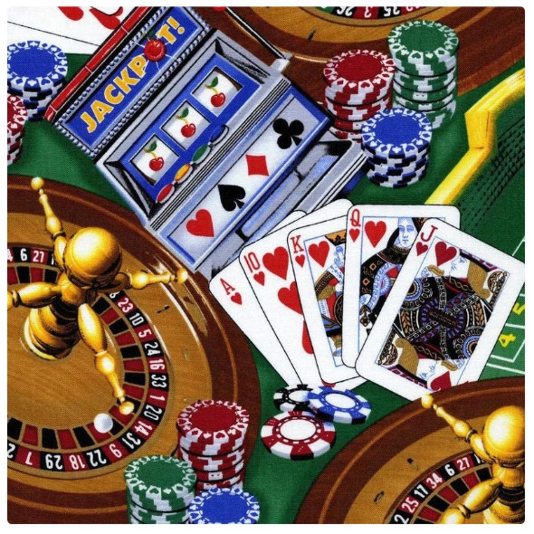 Timeless Treasures CASINO Gaming Roulette, Slots on Green Print 100% ...