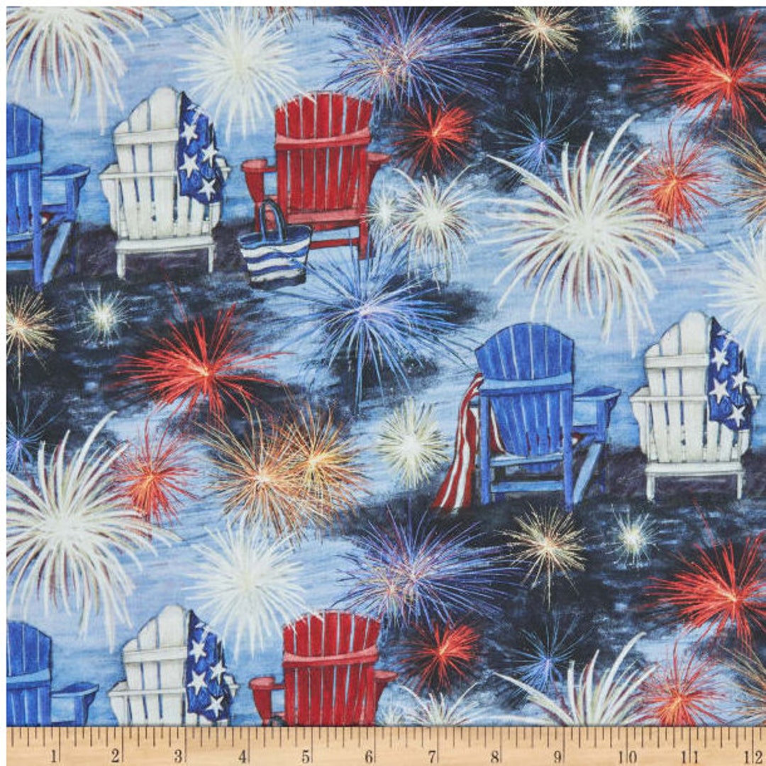 SCP Susan Winget Patriotic Red, White & Blue FIREWORKS Chair Scenic ...