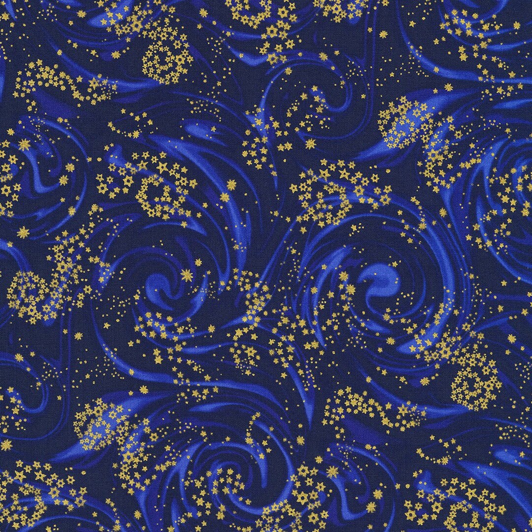 Robert Kaufman STAR Maps Swirling Galaxy Midnight Blue With Metallic ...