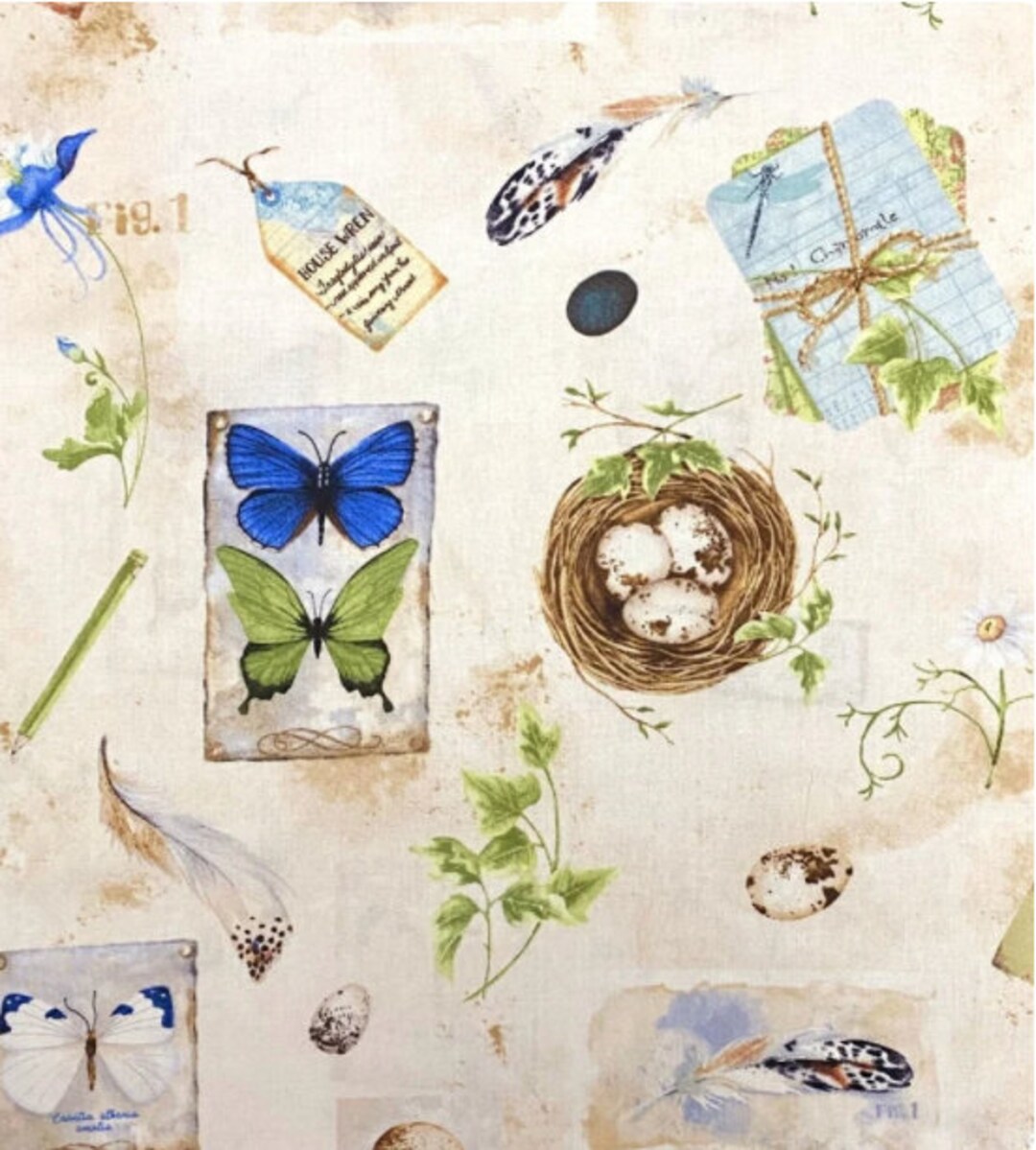 Wilmington Prints Nancy Mink NATURE STUDY on Ivory Print 100% Cotton ...