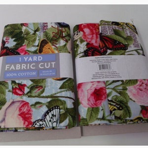 David Textiles 1 Yard Precut - BUTTERFLY & ROSES on Blue Print 100% ...