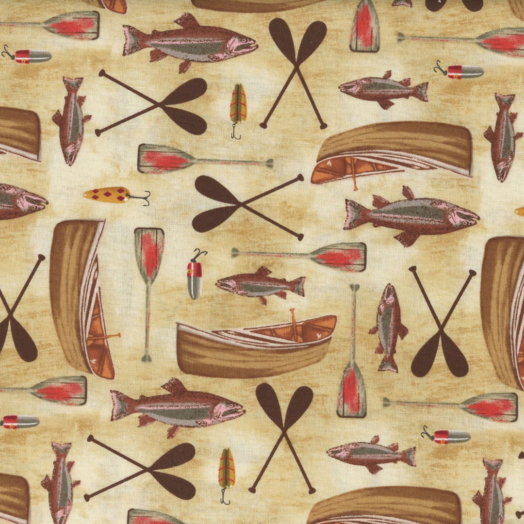 Blank Quilting Wilderness Trail Ed Wargo CANOES Ivory Print 100% Cotton ...