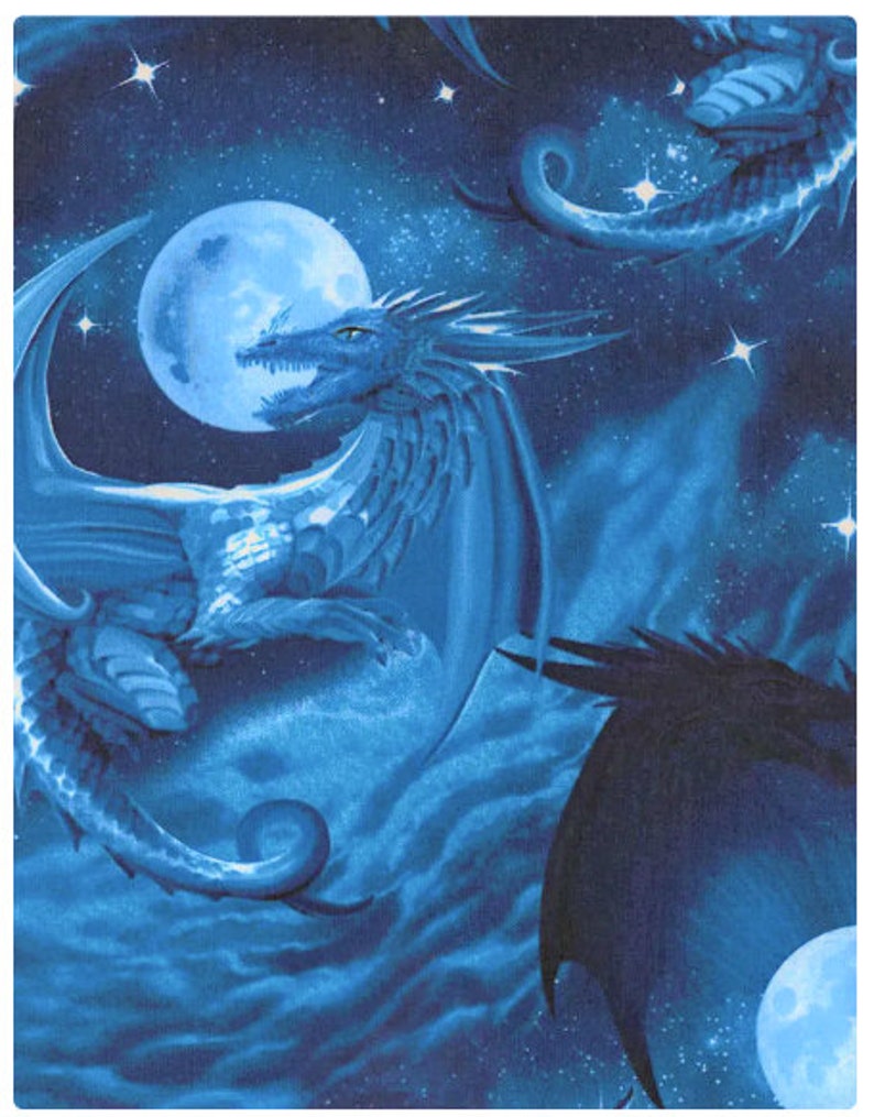 Timeless Treasures Mythical BLUE DRAGON & Moon C5638 Print - Etsy