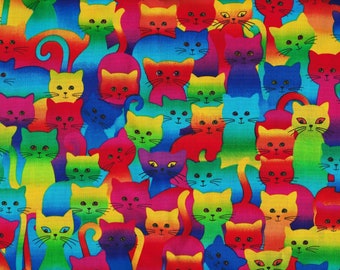 Cat print fabric | Etsy