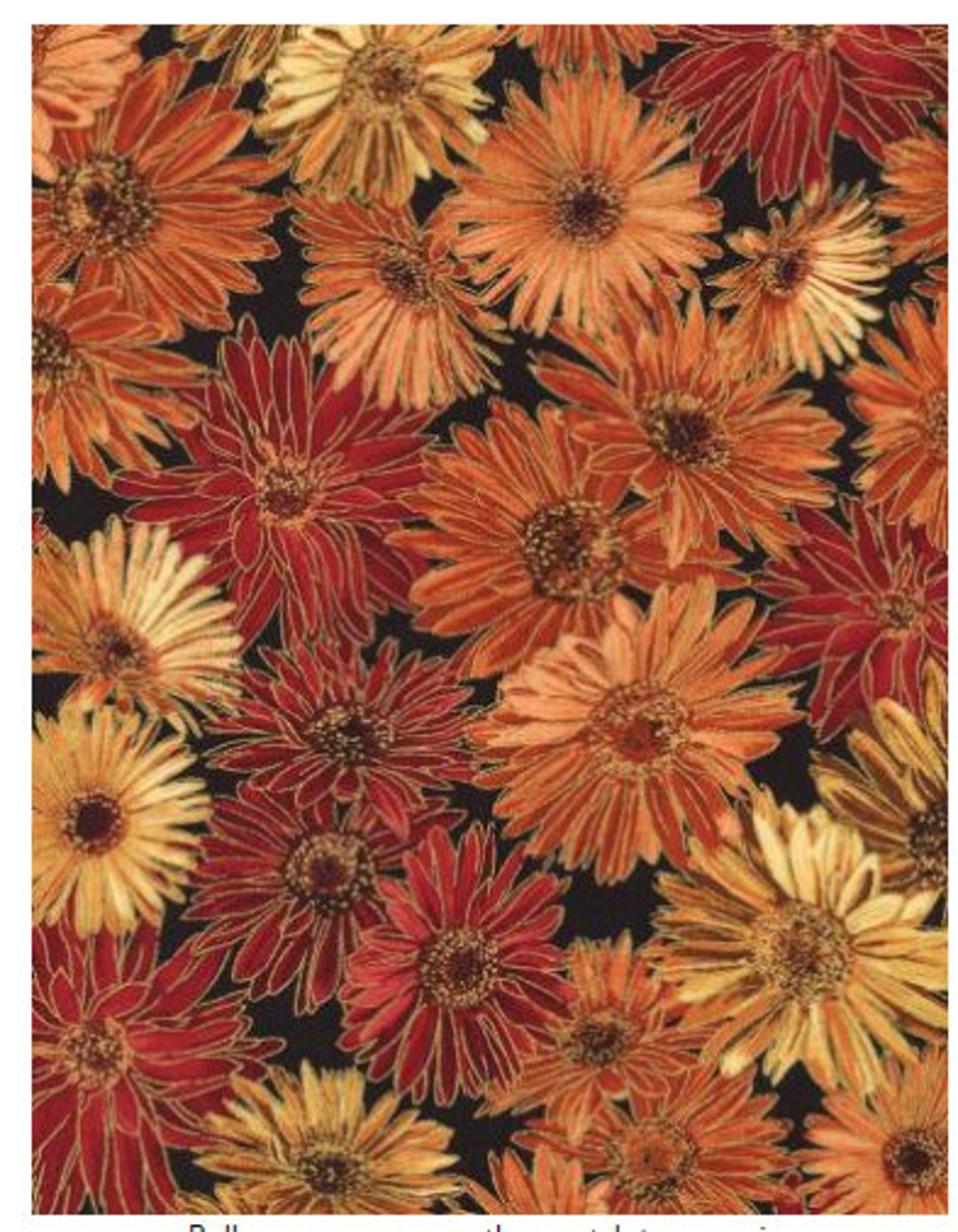 Timeless Treasures Fall Flowers With Gold Metallic Accents on Black ...