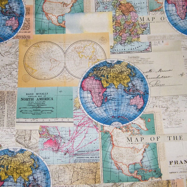 World Map Fabric - Etsy