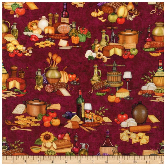 BTY Quilting Treasures ORDER UP Italian Vignettes on Maroon - Etsy