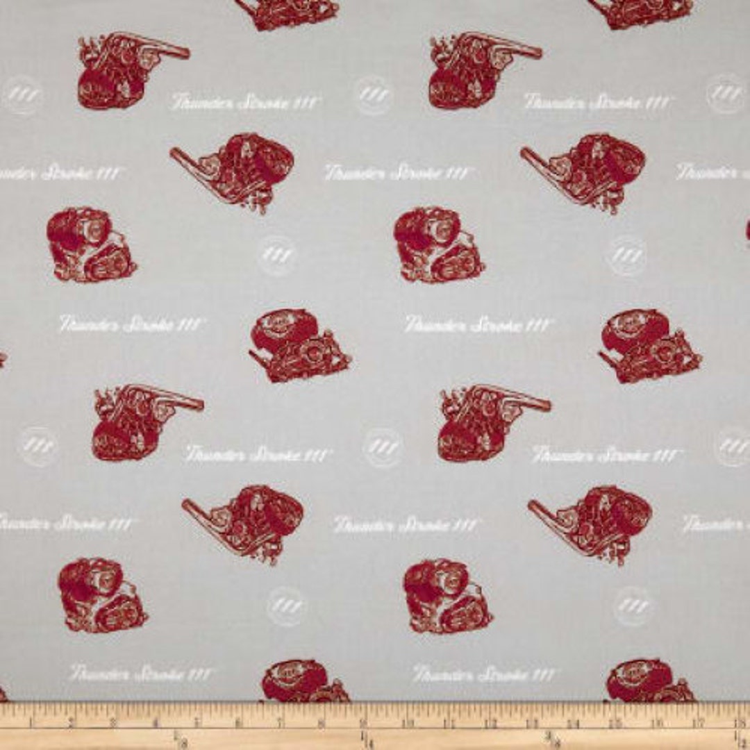 1.25 Yards Riley Blake INDIAN Motorcycle ENGINES on Gray Print 100% ...