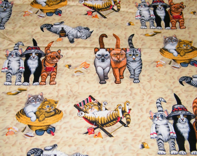 BTY Cute CATS Kittens on BEACH Print 100% Cotton Quilt Craft Fabric by ...