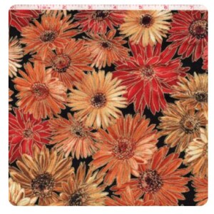 Timeless Treasures Fall Flowers With Gold Metallic Accents on Black ...