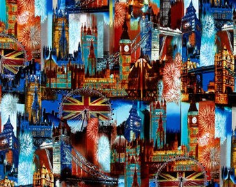 London Print Fabric | Etsy