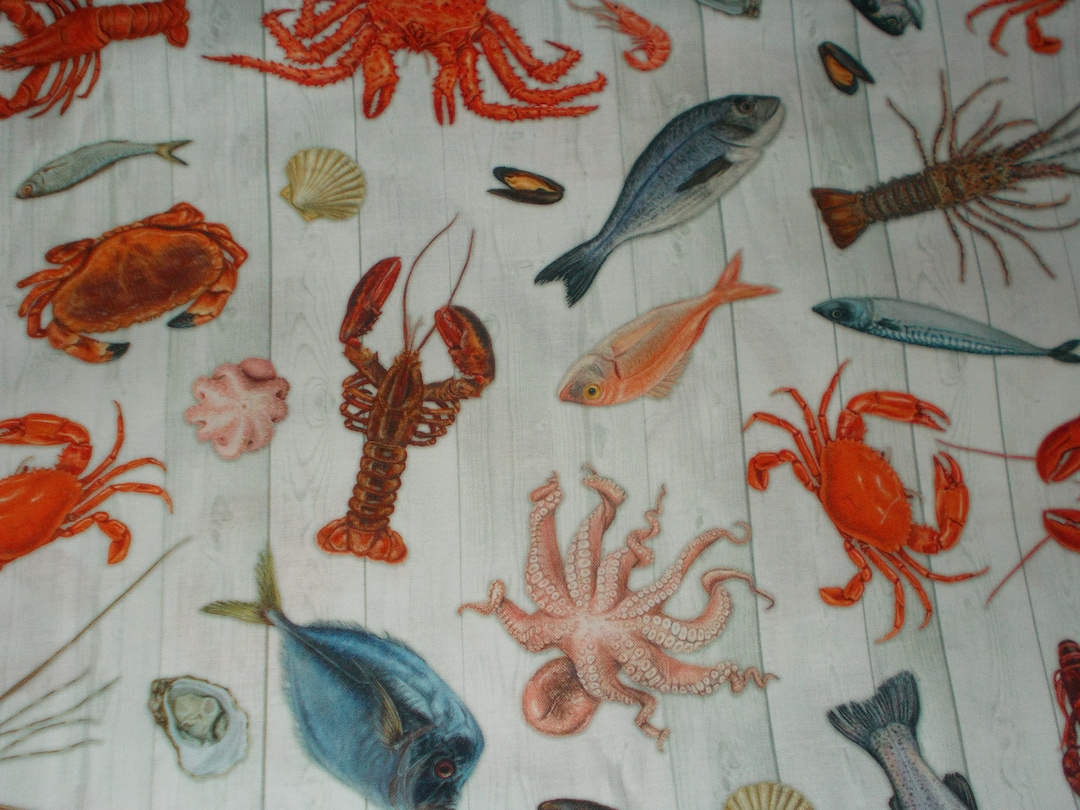 BTY Kaufman CATCH of the DAY Lobsters, Crabs, Fish, Octopus on White ...
