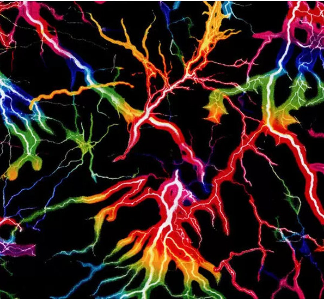 Hi Fashion COLORFUL LIGHTNING on Black Print 100% Cotton Quilt Crafting ...