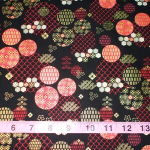 BTY Timeless Treasures KYOTO GARDEN Metallic Geo Asian Circle Patches on Black Print 100% Cotton ...