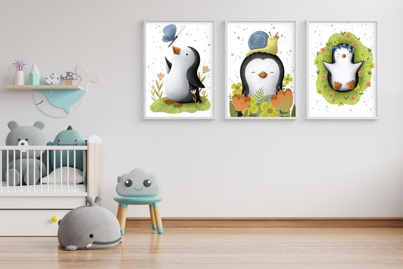 Nursery Penguin Posters for Digital Download. Set of 3 Printable ...