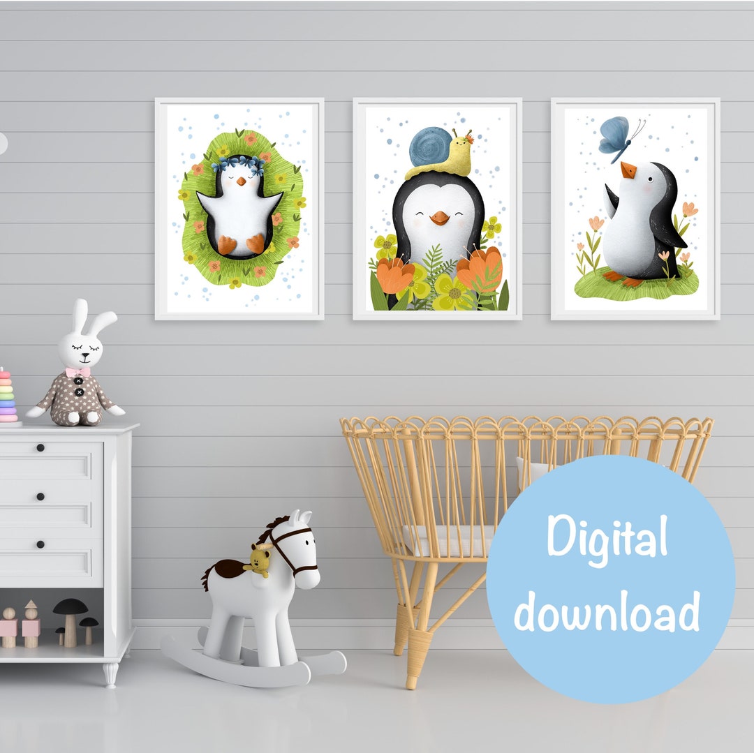 Nursery Penguin Posters for Digital Download. Set of 3 Printable ...