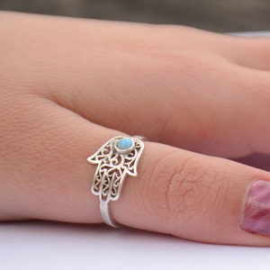 Hand of God Ring, Silver Opal Hamsa Ring - Etsy