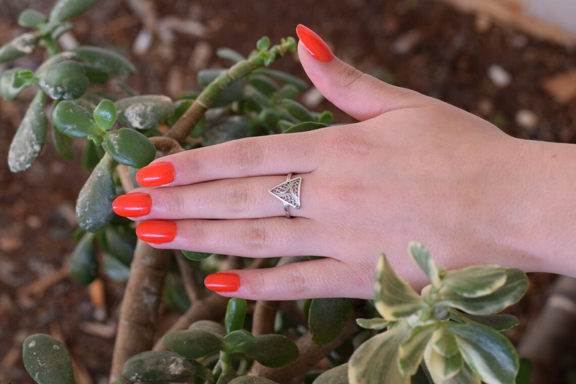 Triangle ring Filigree ring geometric ring silver ring | Etsy