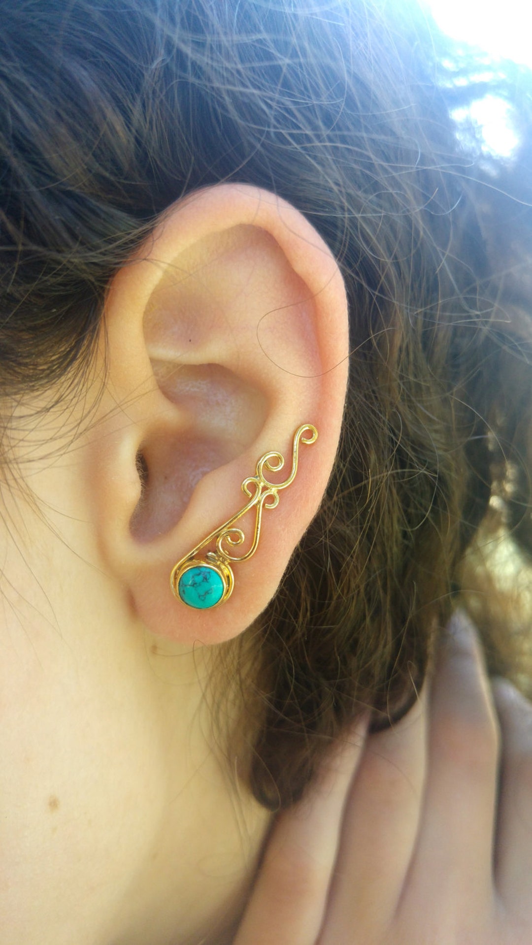 Gold Filled Ear Cuff Climber: Turquoise Earring (single) - Etsy
