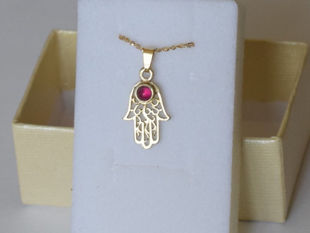14k Gold Hamsa Necklace With Ruby: Filigree Hand of God - Etsy
