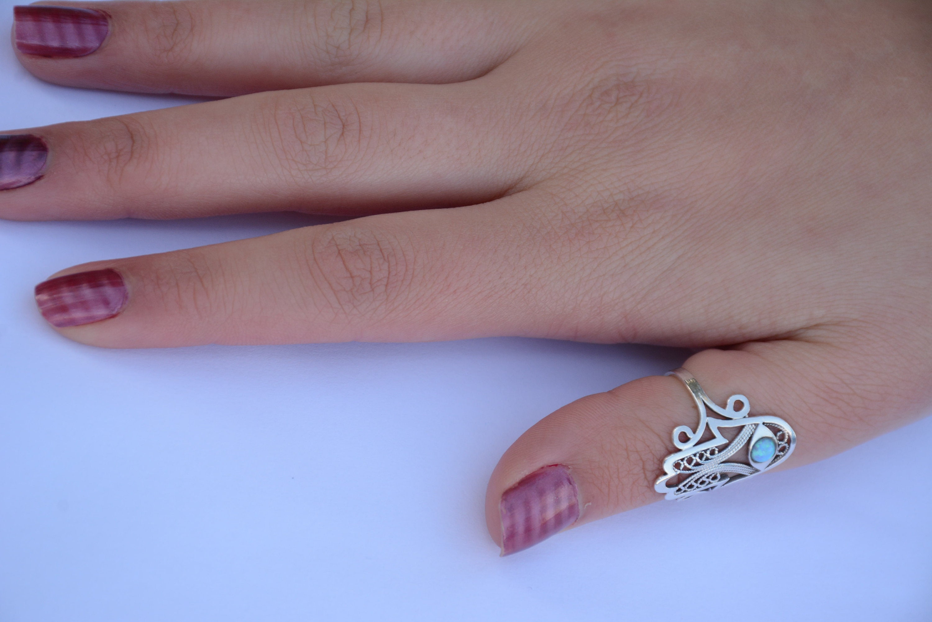 Boho ring Sterling silver opal ring | Etsy