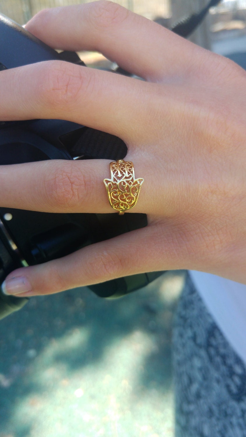 Hamsa ring Gold hamsa ring small surface Goldfilled hamsa | Etsy