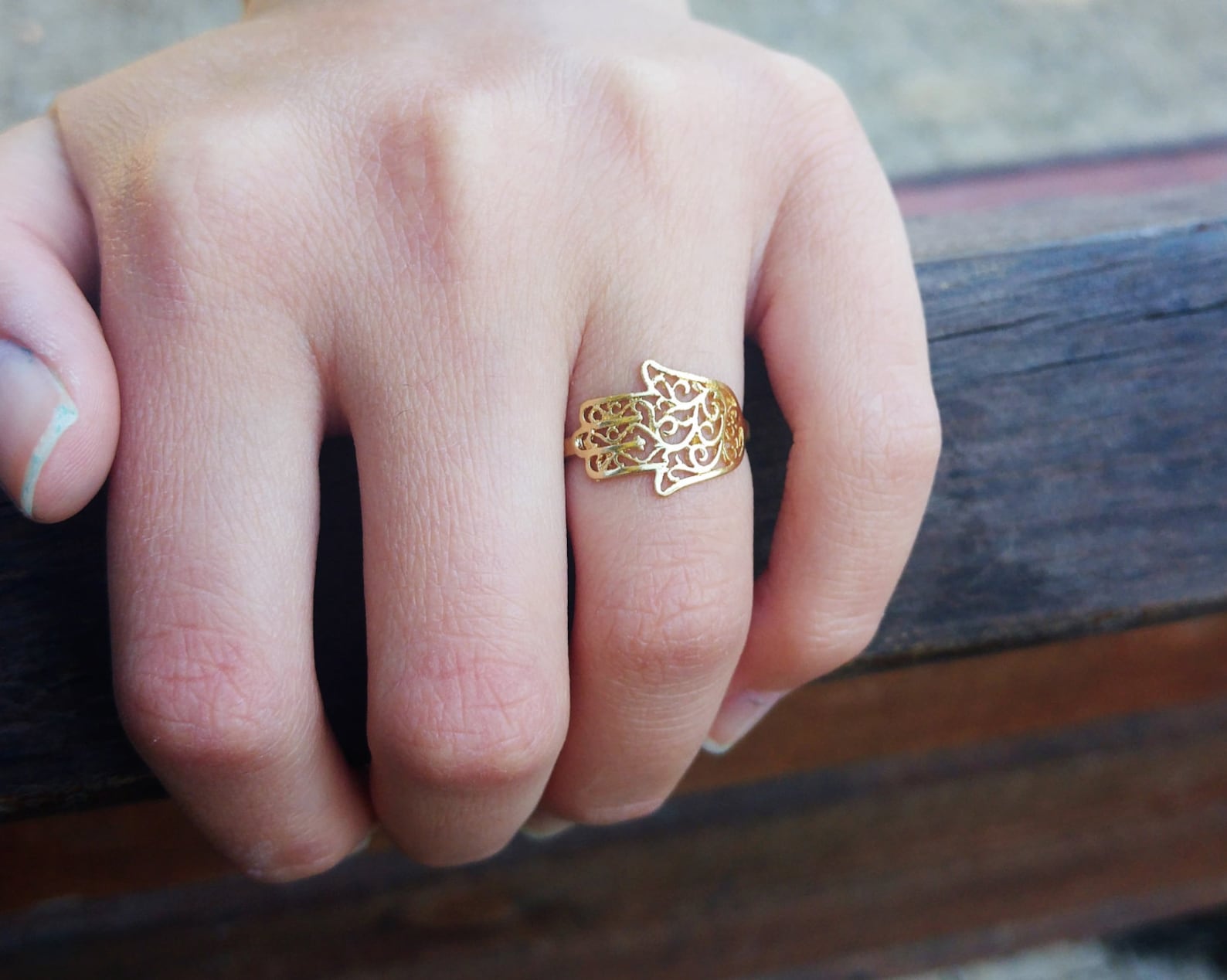 Hamsa ring Gold hamsa ring small surface Goldfilled hamsa | Etsy