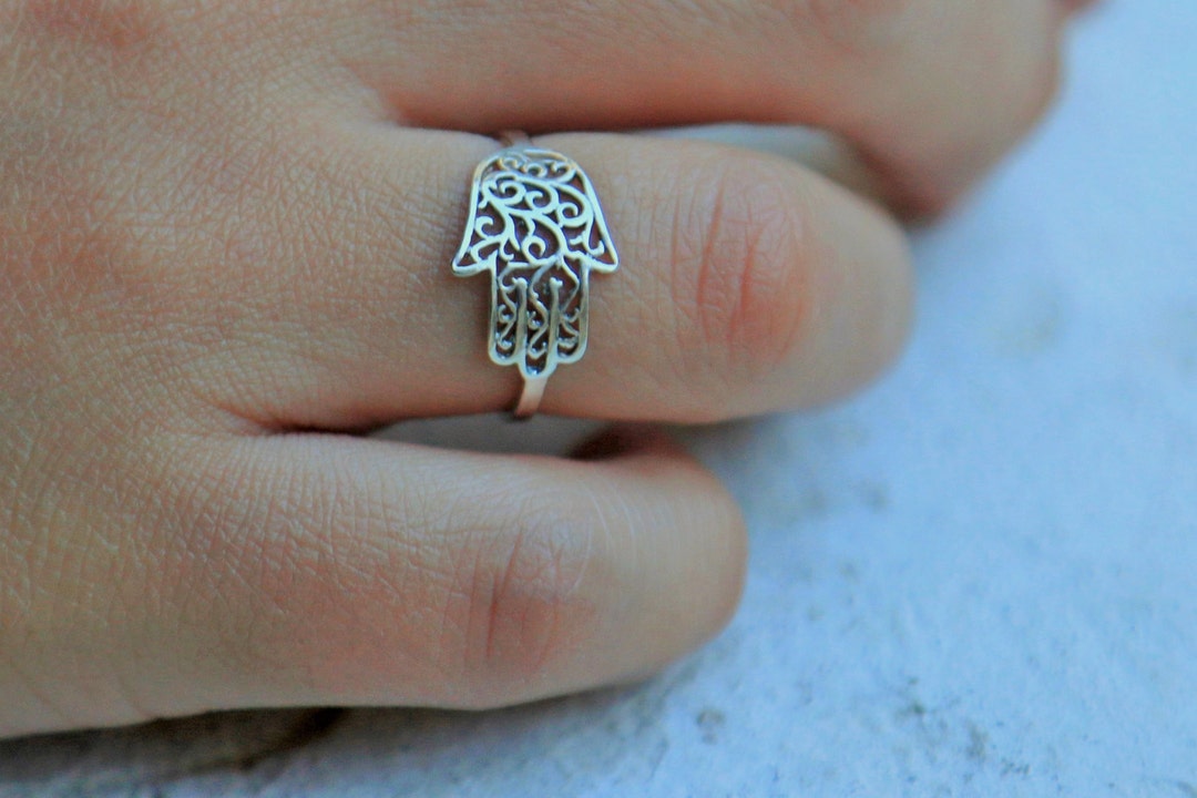 Sterling Silver Hamsa Ring: Filigree Hand of God Ring - Etsy UK