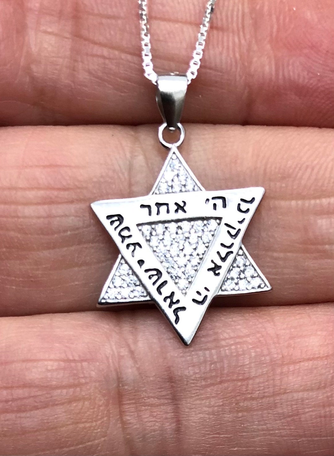 Shema Necklace, Star of David With Shema Israel,silver Necklace With CZ ...