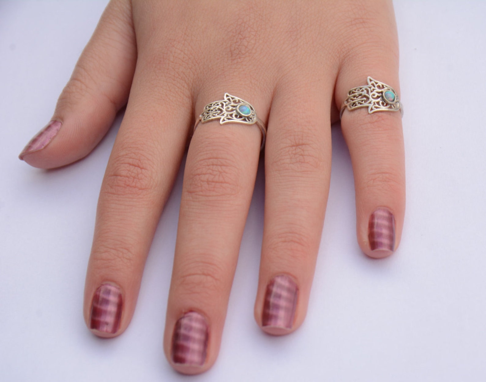 Hand of God Ring, Silver Opal Hamsa Ring - Etsy
