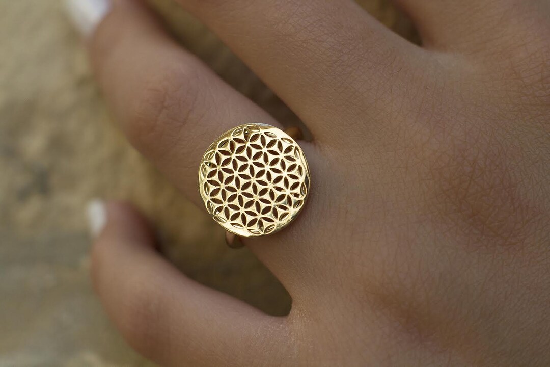 Handmade 14K Gold Flower of Life Ring: Sacred Geometry Jewelry - Etsy