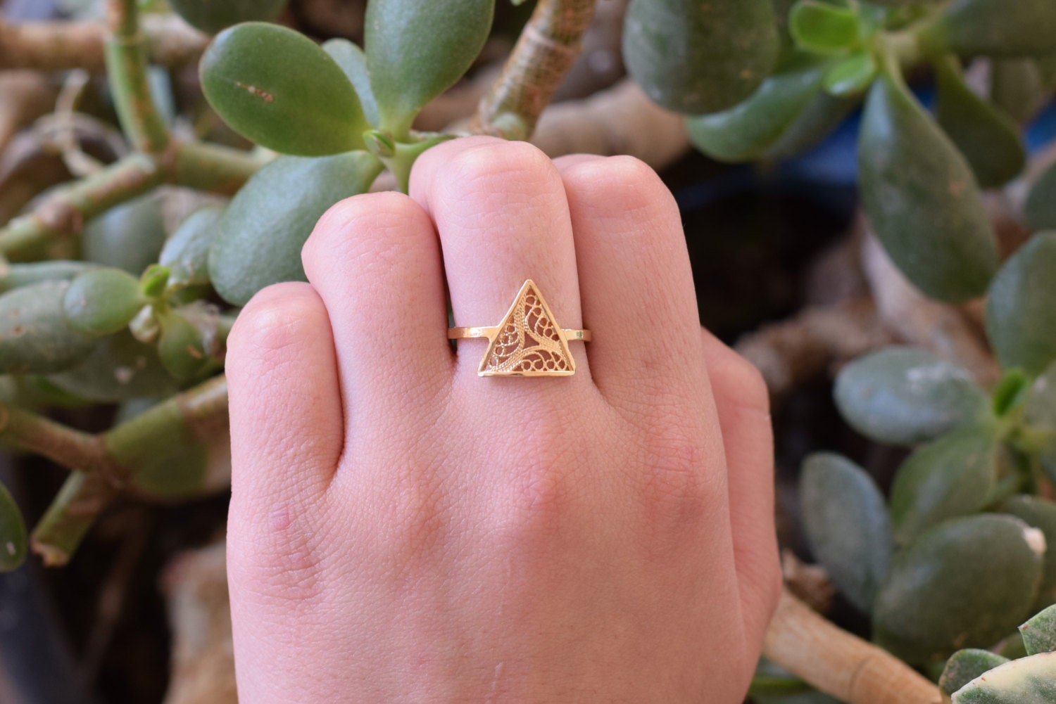 Triangle ring Filigree ring geometric ring silver ring | Etsy