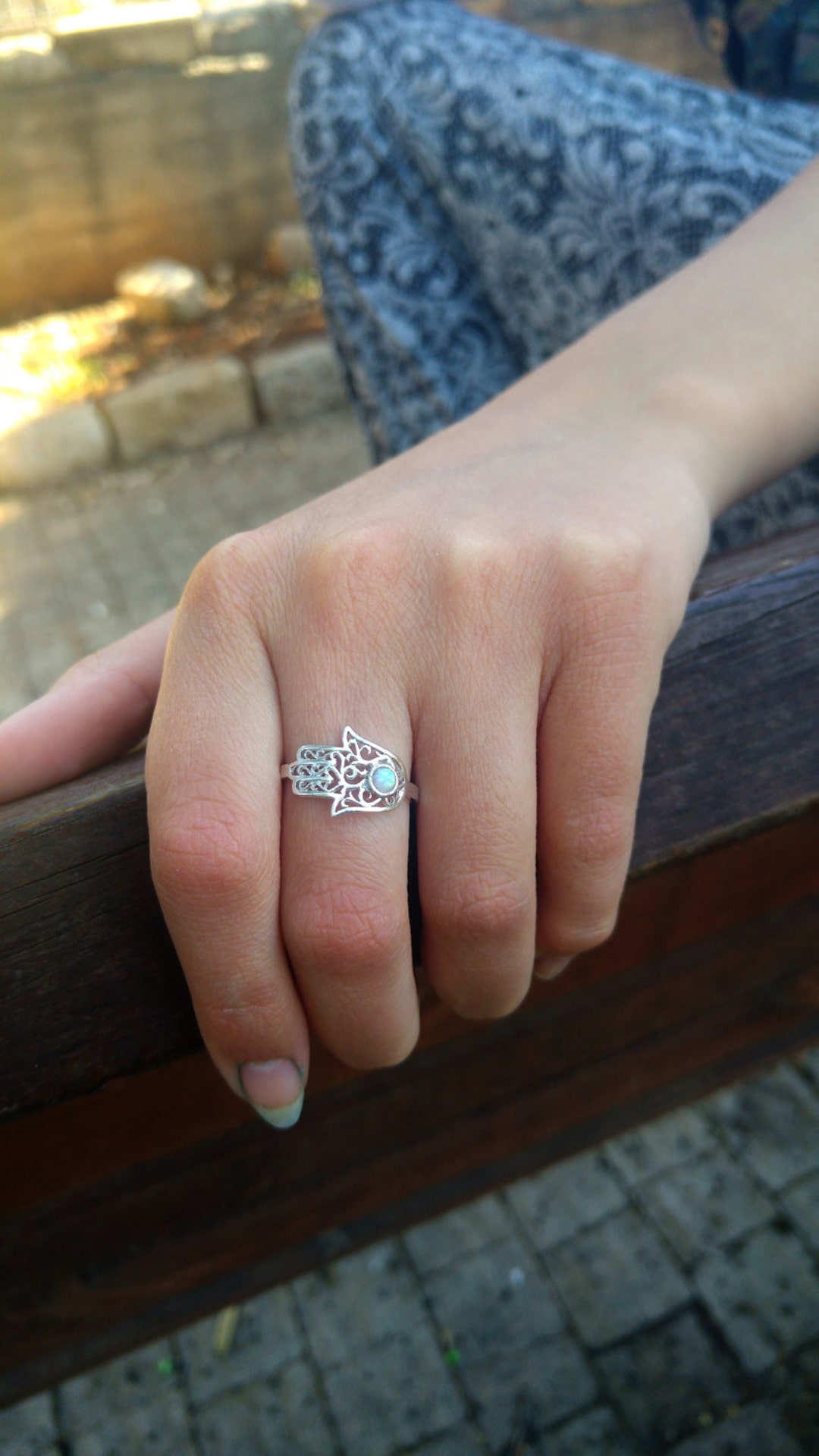 Filigree Hamsa Ring: White Opal Hand of God, Silver - Etsy