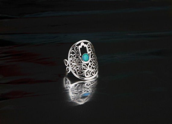Sterling Silver Hamsa Ring With Opal | Etsy