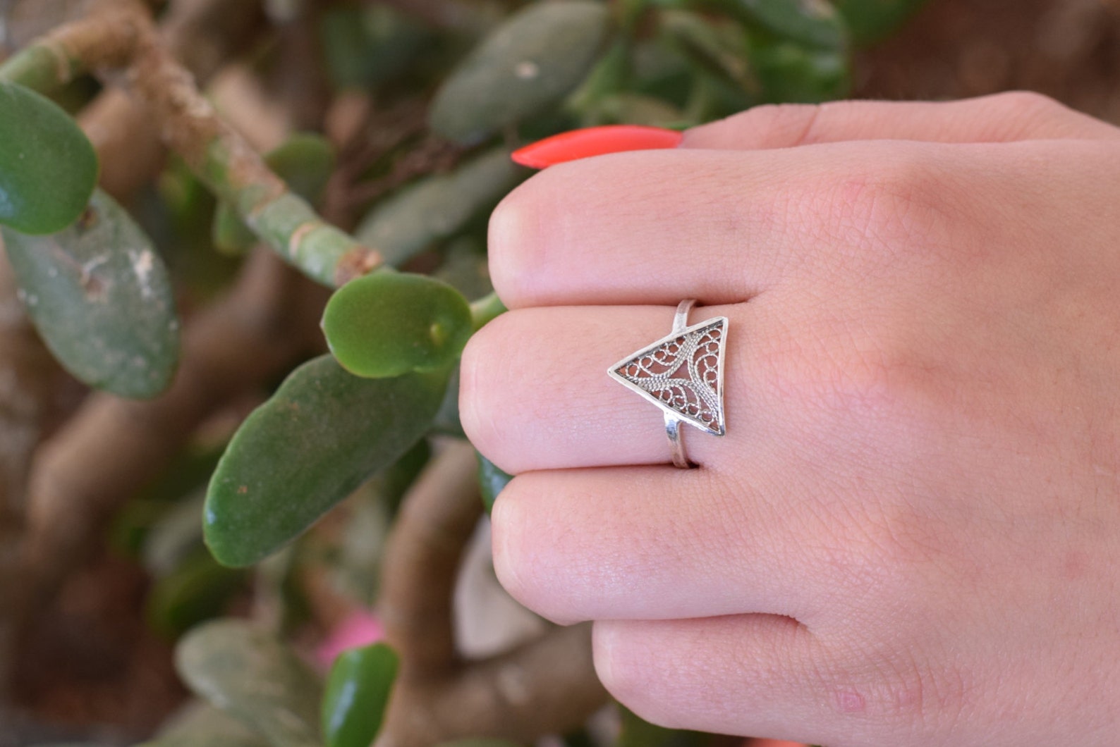 Triangle ring Filigree ring geometric ring silver ring | Etsy