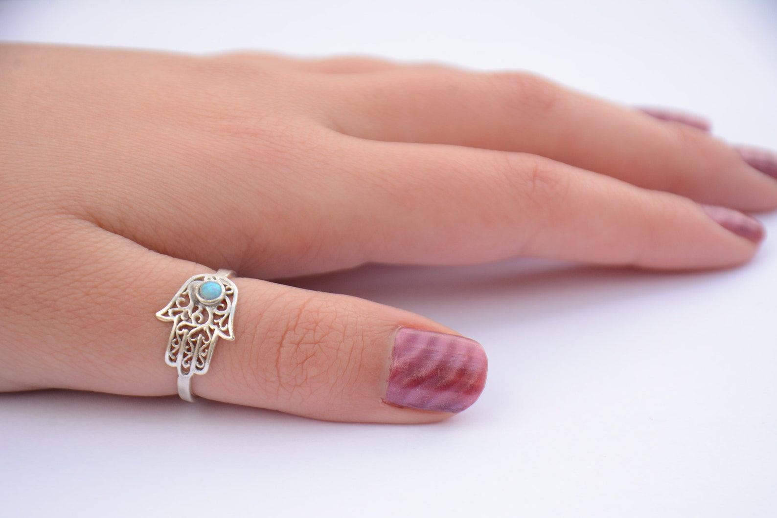 Hand of God Ring, Silver Opal Hamsa Ring - Etsy