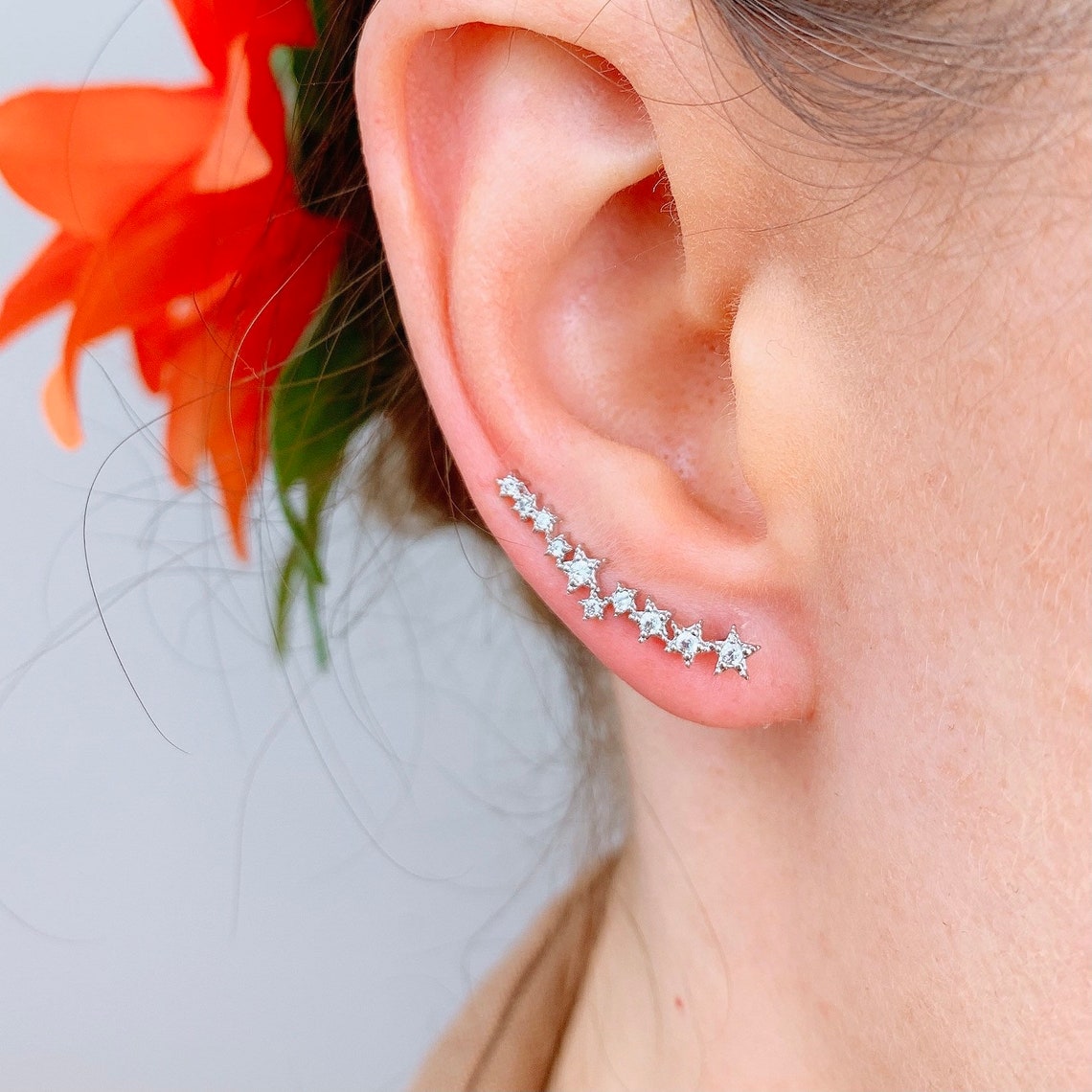Ear Climbers, Crawlers - Silver Ear Sweeps, Star Ear Cuff, Vine Ear ...