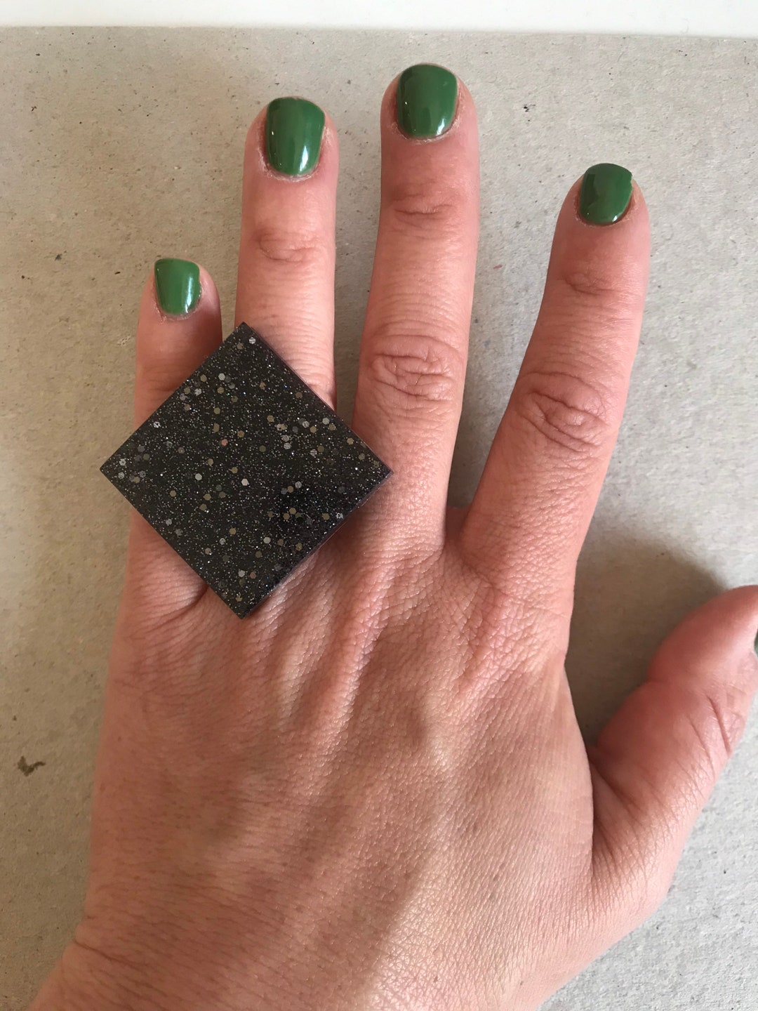 Huge Black Square Ring Resin 409-geometric Huge Ring Black Big Ring ...